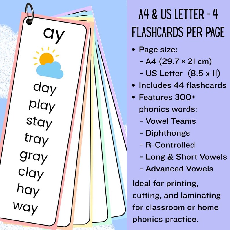 Phonics Flashcards, Vowel Teams, R-controlled, Diphthongs, Long & Short ...