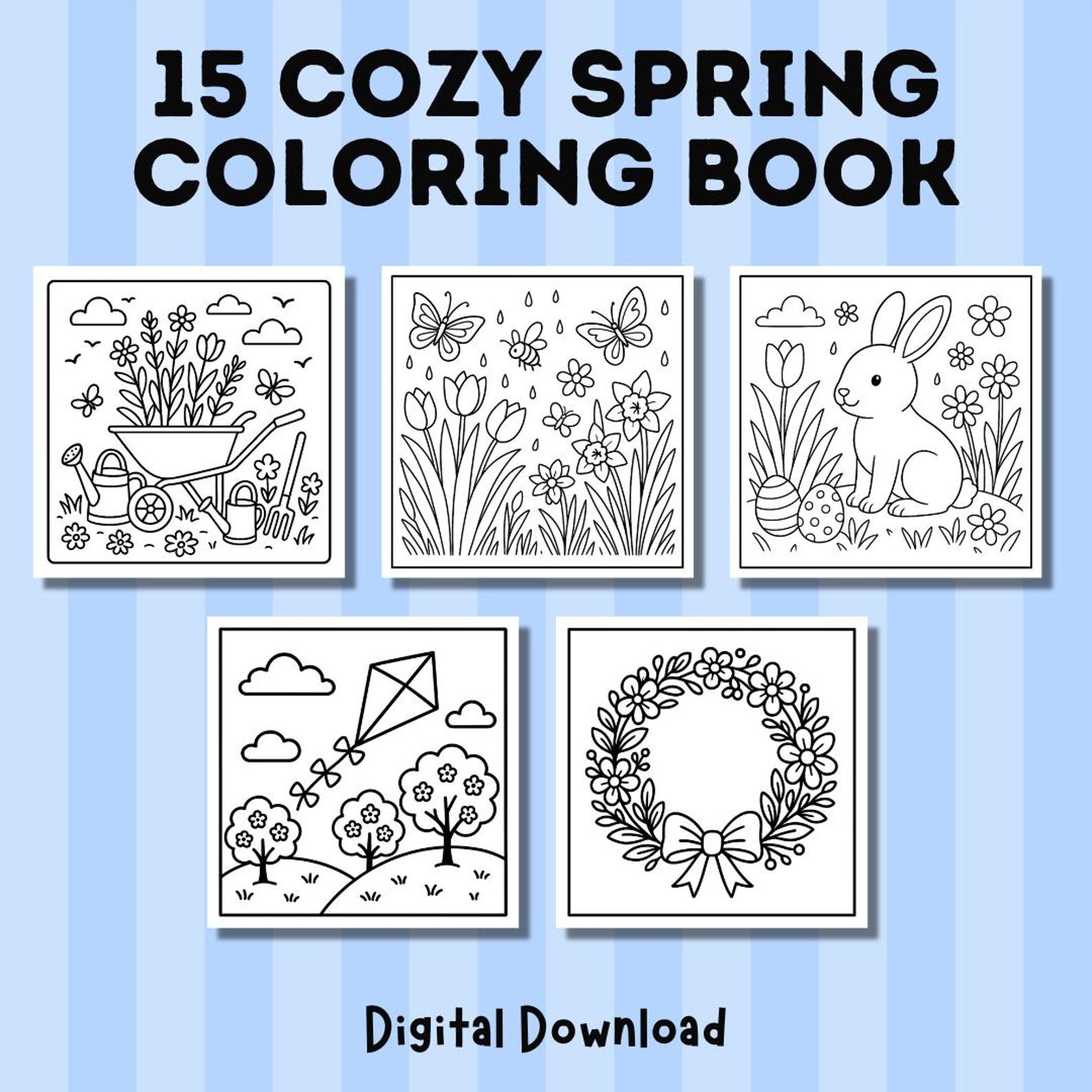 Cozy Spring Coloring Pages – Relaxing Spring Scenes, Printable Spring ...