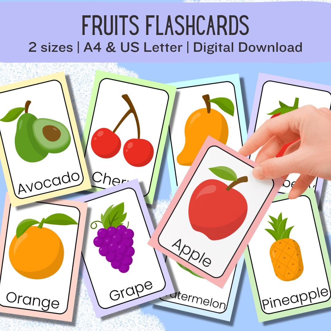 Fruits Flashcards for Kids – Printable Learning Cards, Digital Download ...