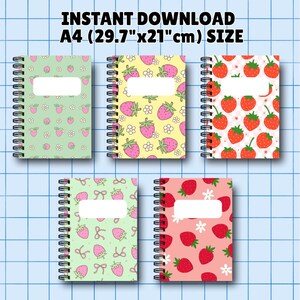 Strawberry Notebook Covers – 10 A4 Designs + 4 Writing Papers, Mood ...
