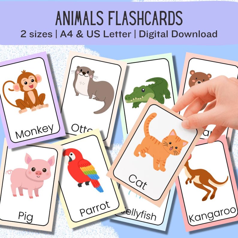 Animal Flashcards for Kids – Printable Learning Cards, Digital Download ...