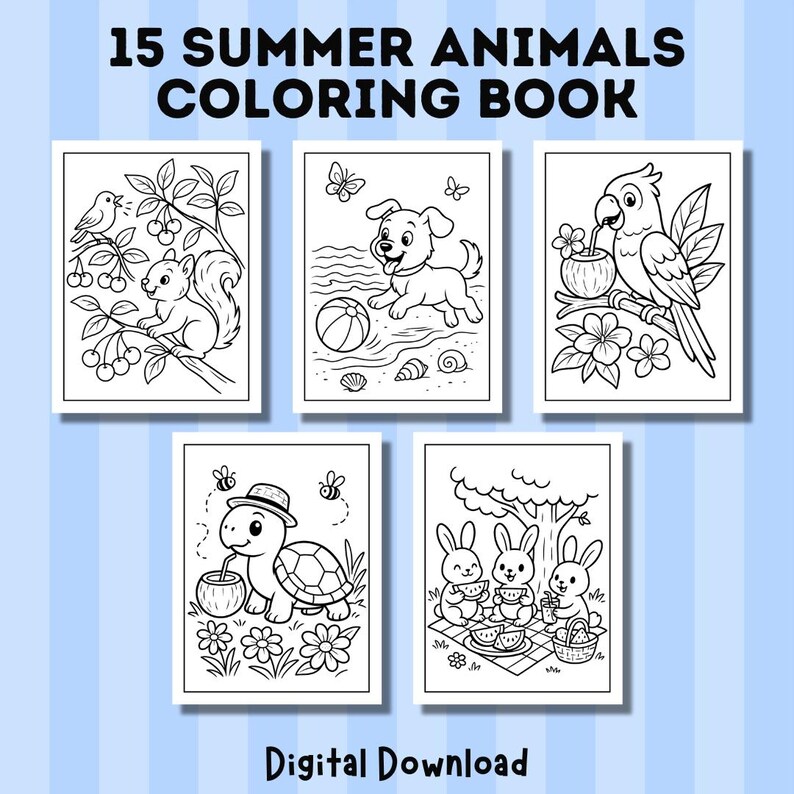 Summer Animals Coloring Book – Cozy Summer Animals Illustrations ...