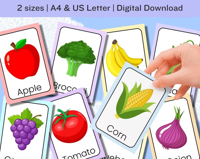 Fruits and Vegetables Flash Cards Toddler Printable Activity Montessori ...
