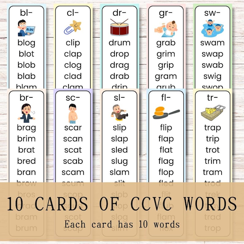 Printable Phonics Flashcards for Kids – Cvc, Ccvc and Cvcc Words ...