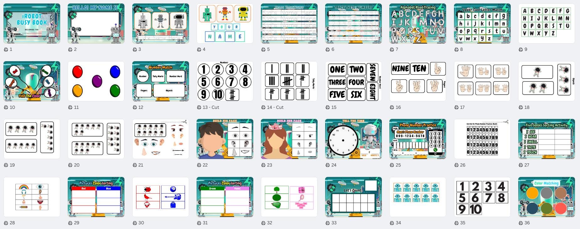 Irobot Theme Busy Book | Busy Book for Kids | Robot Busy Book ...