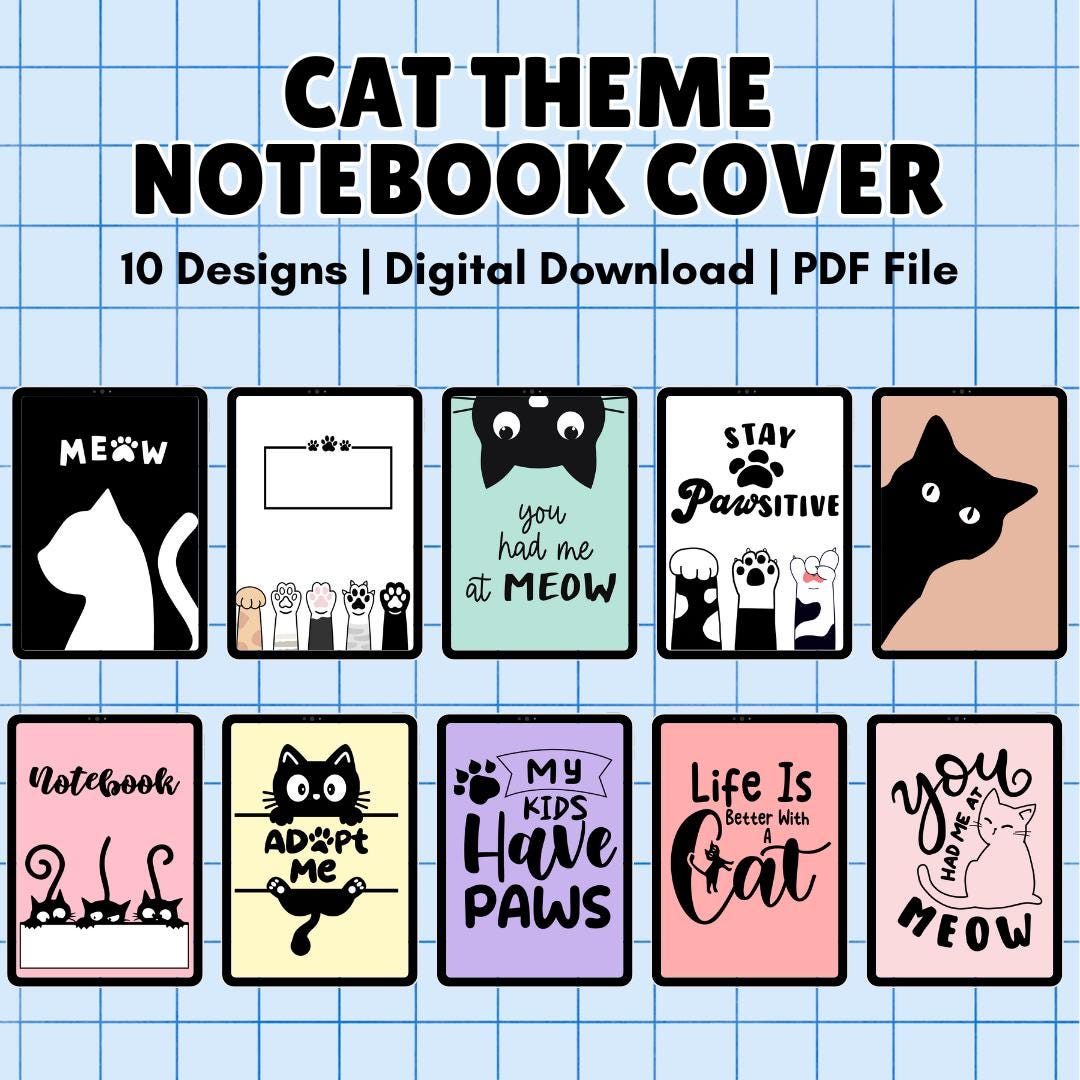 Cat-themed Printable Notebook Covers | Minimalist Design With Quotes ...