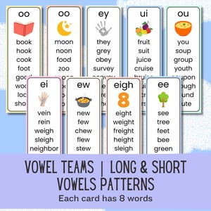 Phonics Flashcards, Vowel Teams, R-controlled, Diphthongs, Long & Short ...