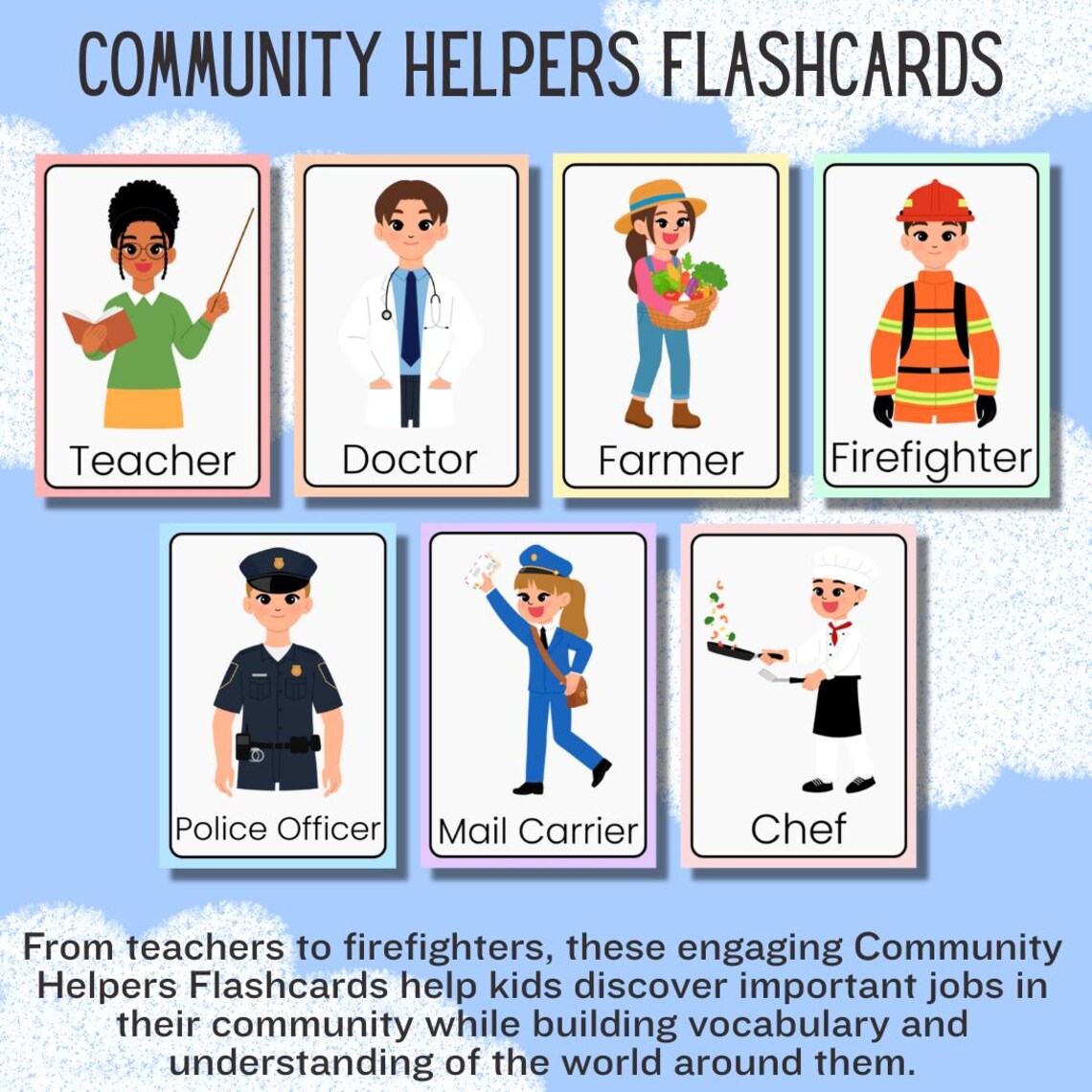 Community Helpers Flashcards for Kids – Printable Professions Learning ...