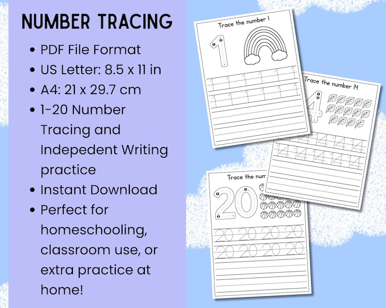 Number Worksheet Printable, Numbers 1-20 Trace, Learning Numbers, Kids ...