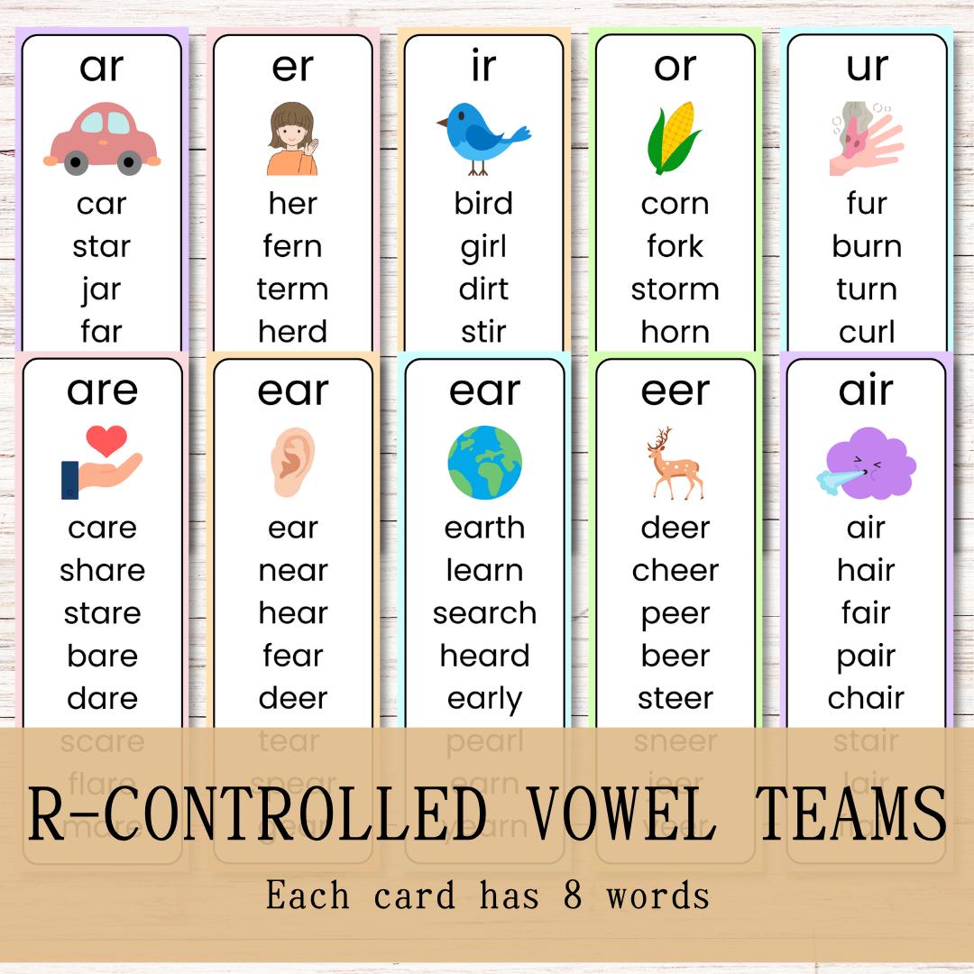 Phonics Flashcards – Vowel Teams, R-controlled, Diphthongs, Long ...