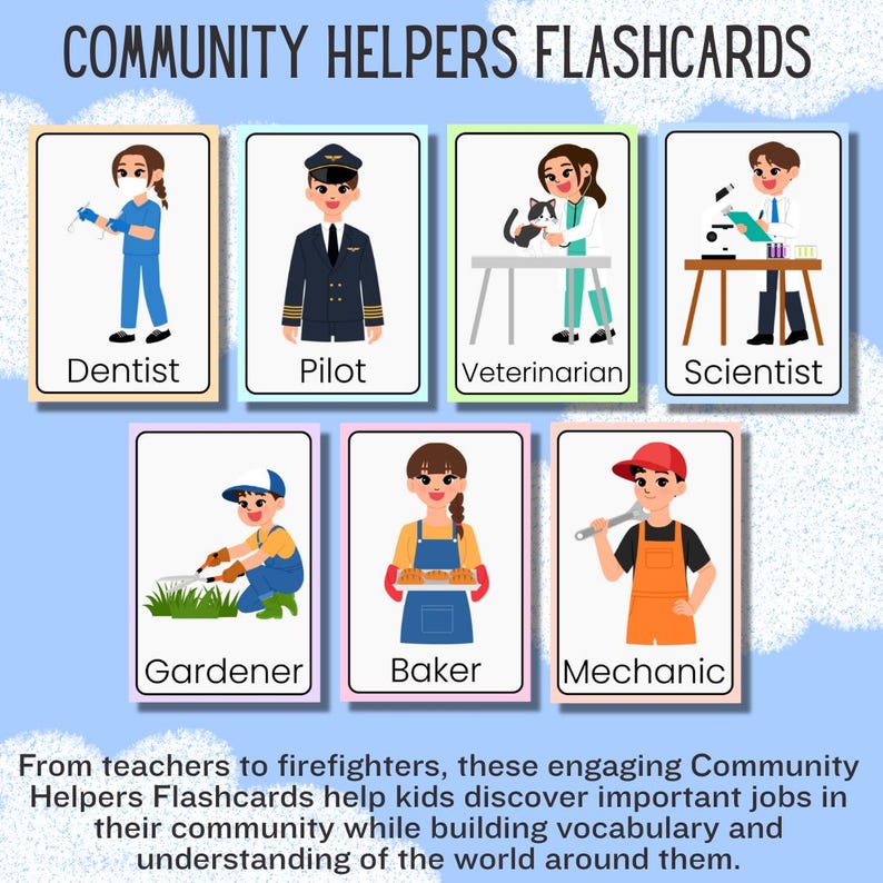 Community Helpers Flashcards for Kids – Printable Professions Learning ...