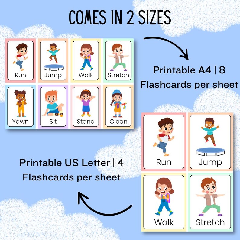 Action Words Flashcards for Kids – Printable Verb Learning Cards ...