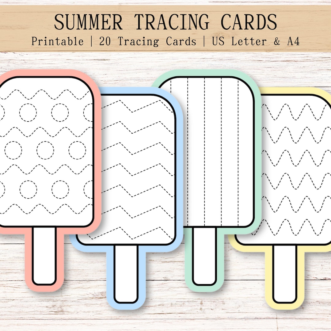 Summer Tracing Card, Preschool Line Tracing Cards, Kindergarten Tracing ...
