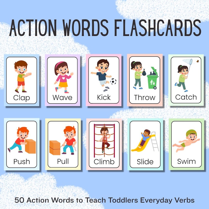 Action Words Flashcards for Kids – Printable Verb Learning Cards ...