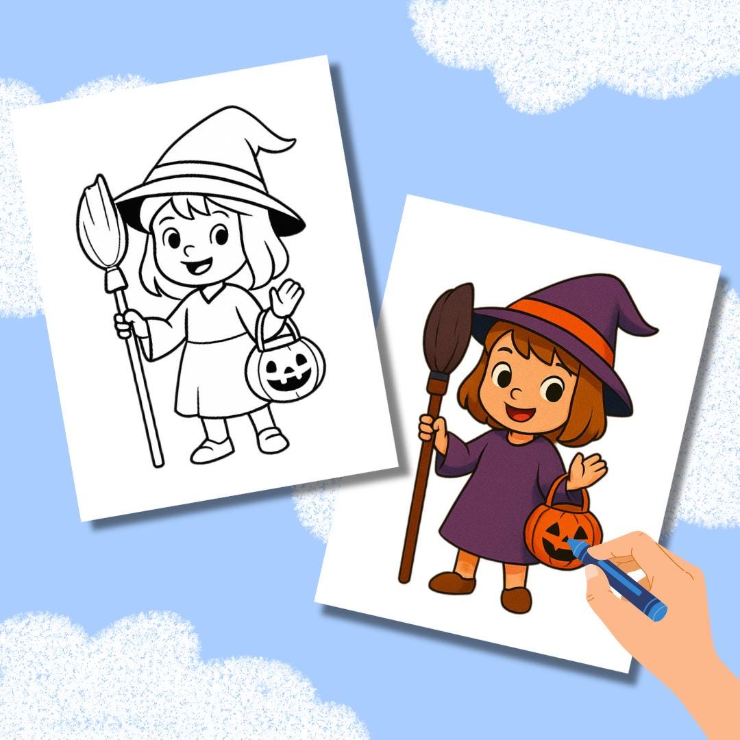 Halloween Kids Costume Coloring Book – Kids Halloween Characters & Cute ...