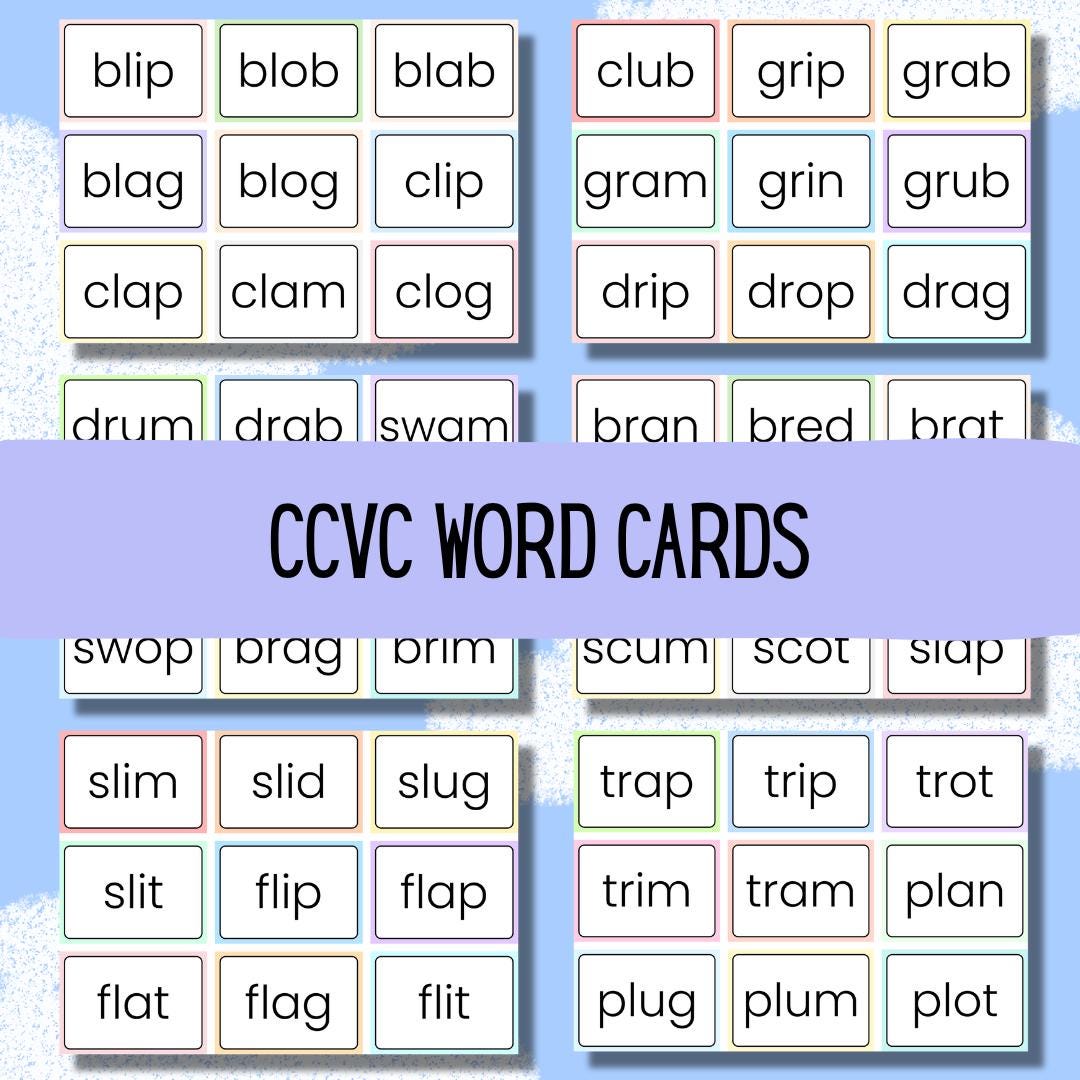 CCVC & CVCC Word Flashcards | Phonics Flashcards | Kindergarten Reading ...