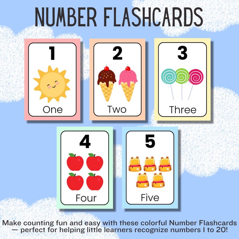Number Flashcards 1–20 for Kids – Toddler & Preschool Counting Activity ...