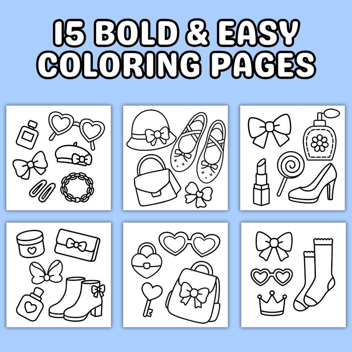 Cute Stuff Coloring Book | Kawaii Fashion Girl Stuff | 15 Bold & Easy ...