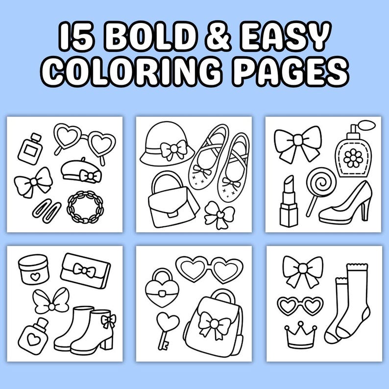 Cute Stuff Coloring Book | Kawaii Fashion Girl Stuff | 15 Bold & Easy ...