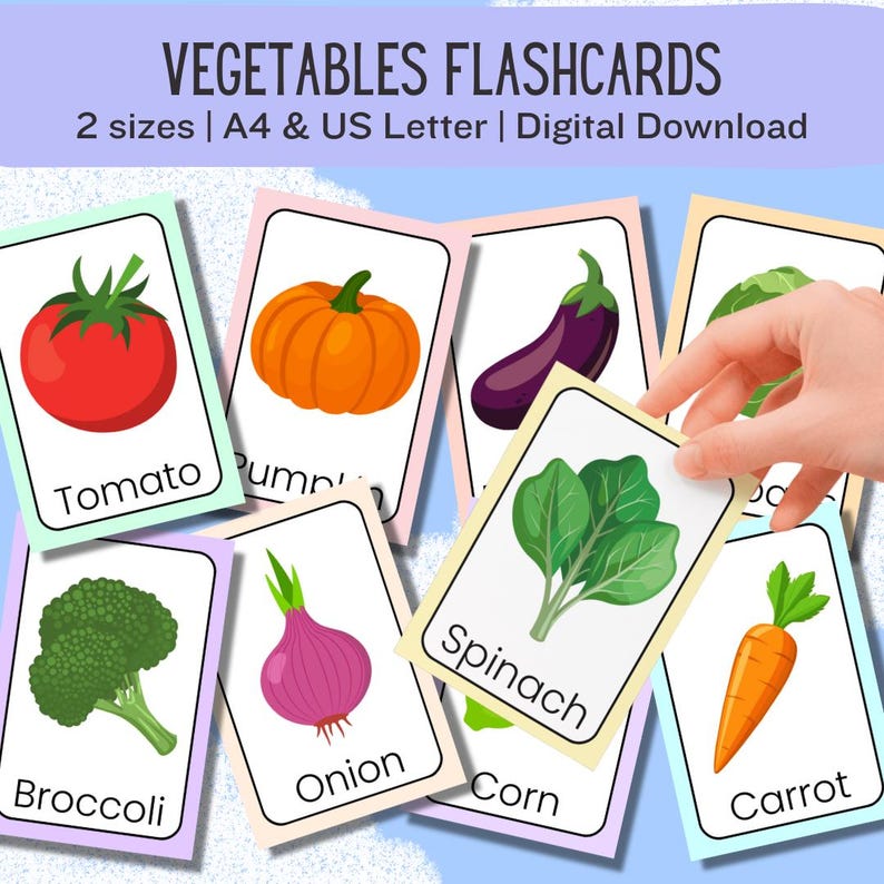 Vegetables Flashcards for Kids – Printable Learning Cards, Digital ...