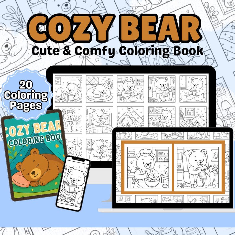 Cozy Bear Coloring Book | Cute and Comfy Coloring Book | 20 Adorable ...