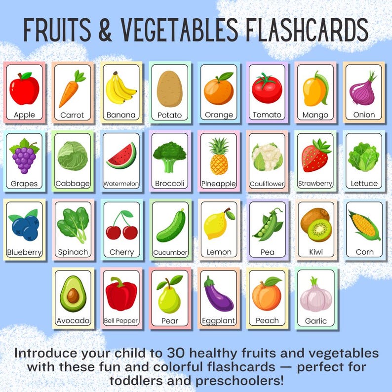 Fruits and Vegetables Flashcards | Fruits Flashcards, Vegetable ...