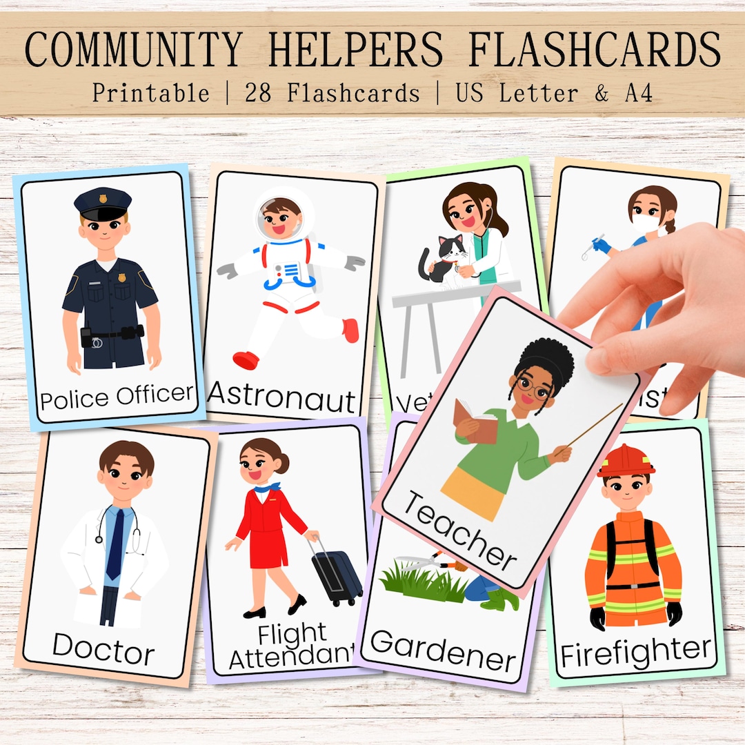 Community Helpers Flashcards for Kids – Printable Professions Learning ...
