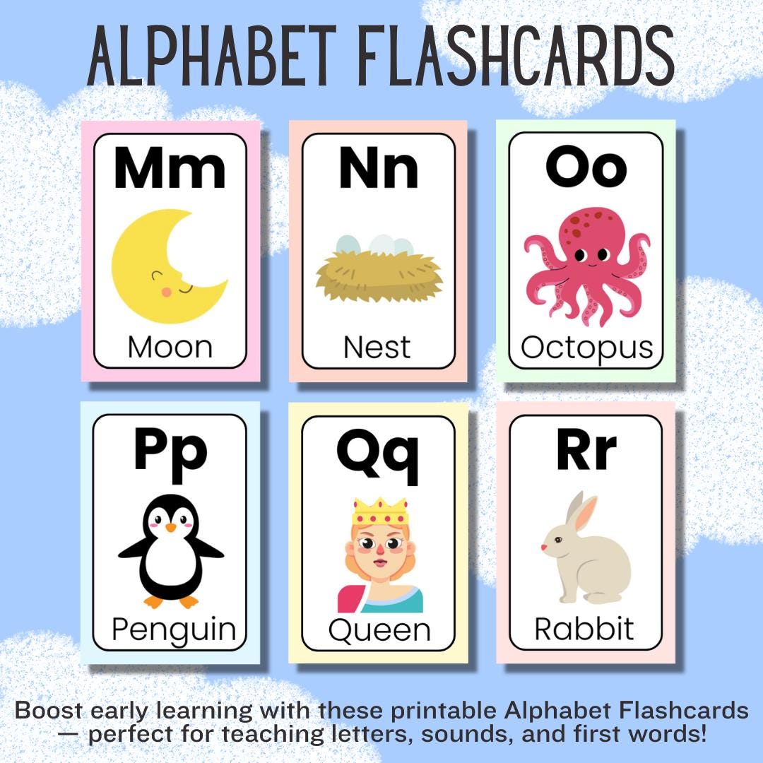 Alphabet Flashcards for Kids – Printable ABC Learning Cards, Digital ...