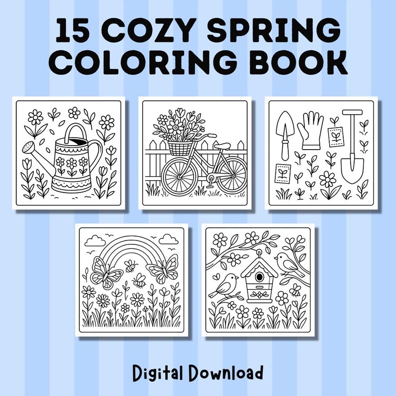Cozy Spring Coloring Pages – Relaxing Spring Illustrations, Printable ...