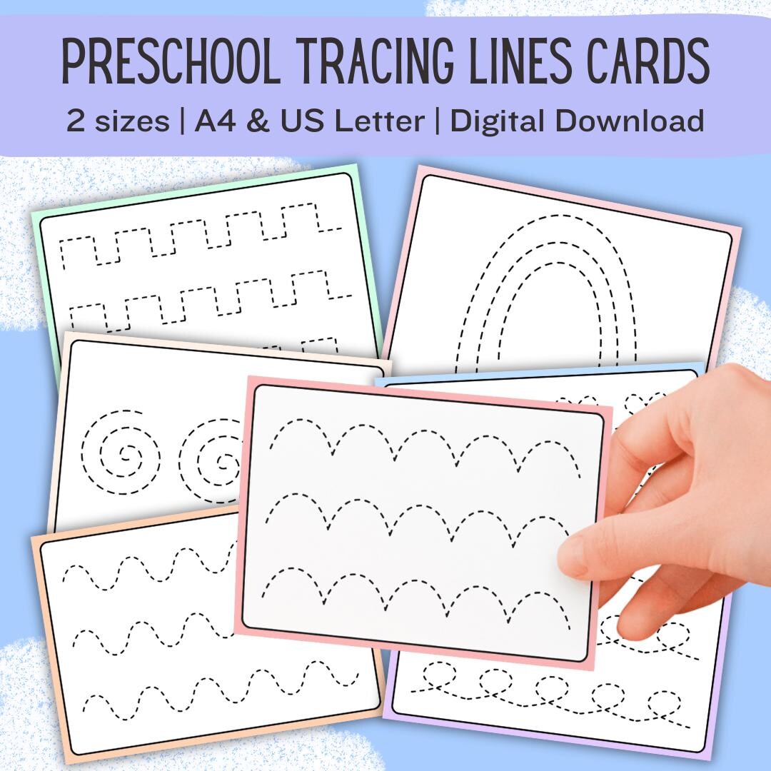 Preschool Line Tracing Cards, Kindergarten Tracing Practice, 30 ...