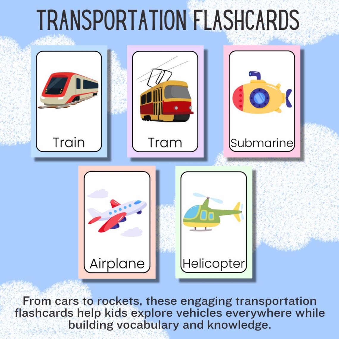 Transportation Flashcards: Vehicle Learning for Toddlers – Printable ...