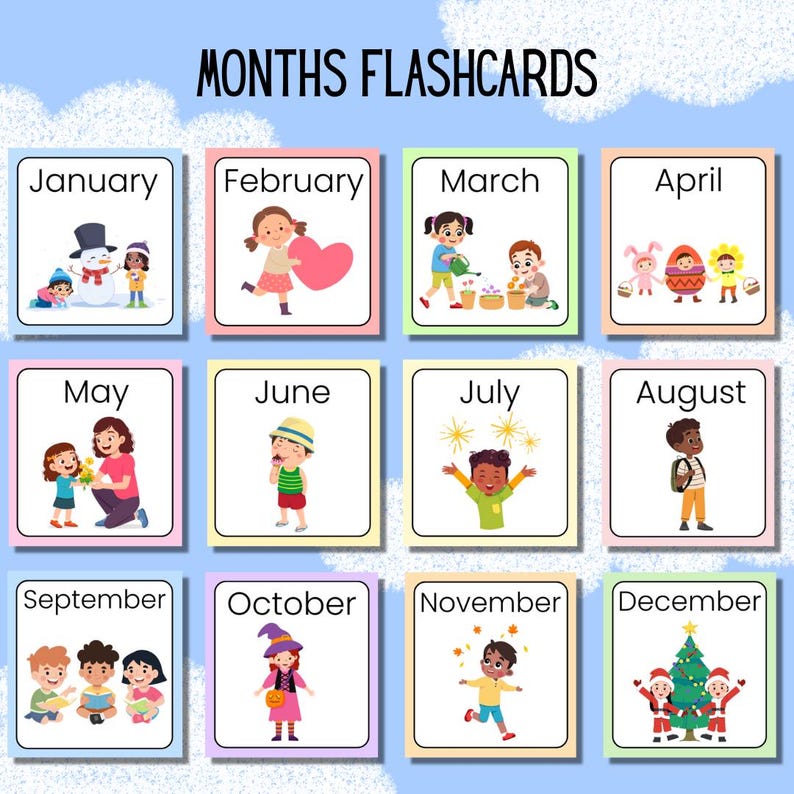 Months & Weeks Flashcards | Month of the Year Flashcards | Days of the ...