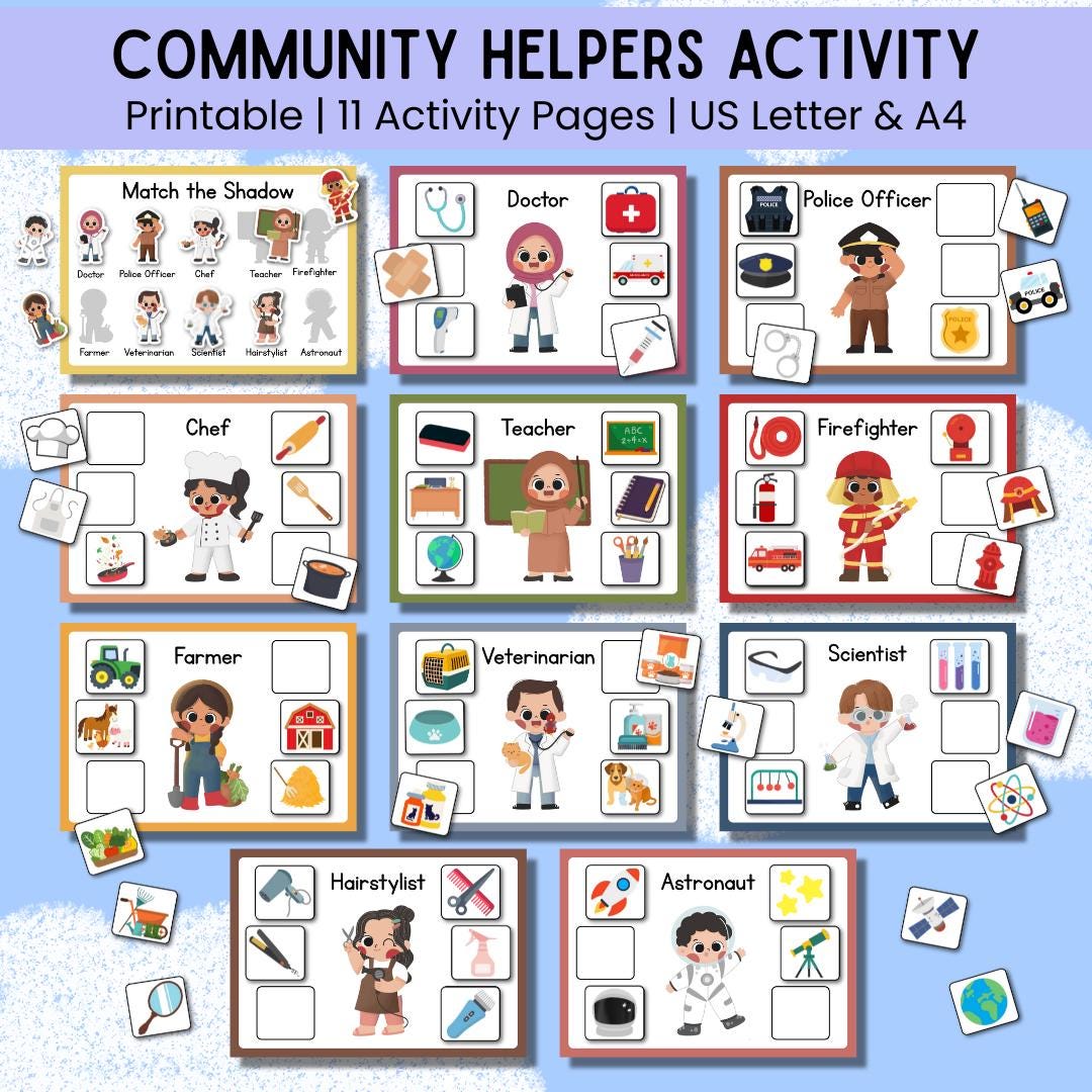 Community Helpers Preschool Matching Activity, Professions Printable ...