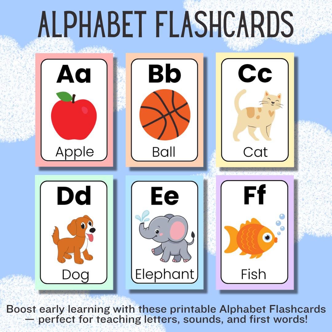 Alphabet Flashcards for Kids – Printable ABC Learning Cards, Digital ...