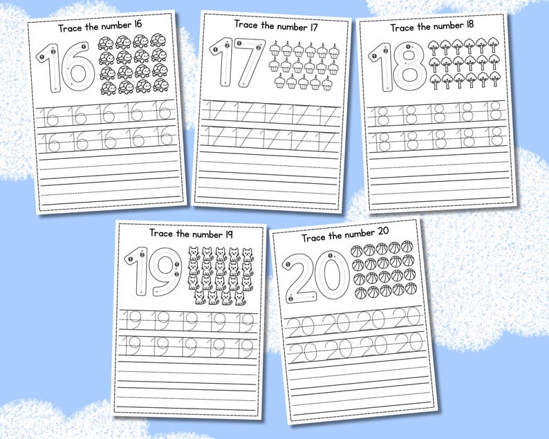 Number Worksheet Printable, Numbers 1-20 Trace, Learning Numbers, Kids ...