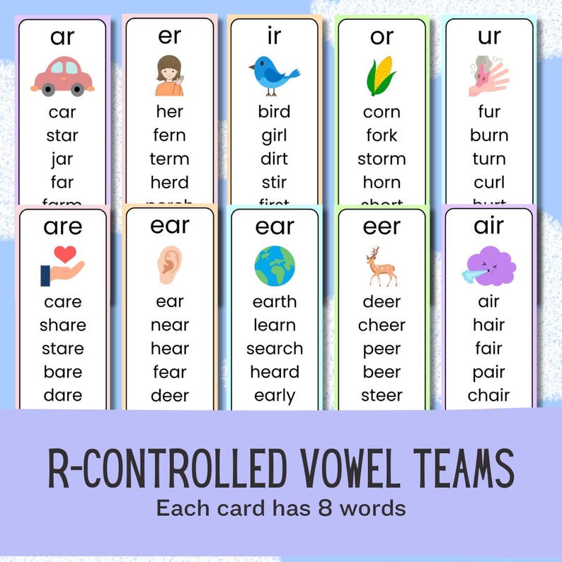 Phonics Flashcards, Vowel Teams, R-controlled, Diphthongs, Long & Short ...