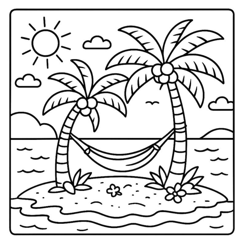 Cozy Summer Coloring Pages – Relaxing Summer Scenes, Printable Summer ...