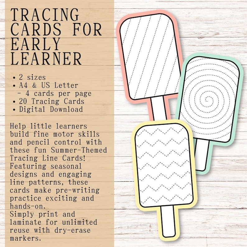 Summer Tracing Card, Preschool Line Tracing Cards, Kindergarten Tracing ...