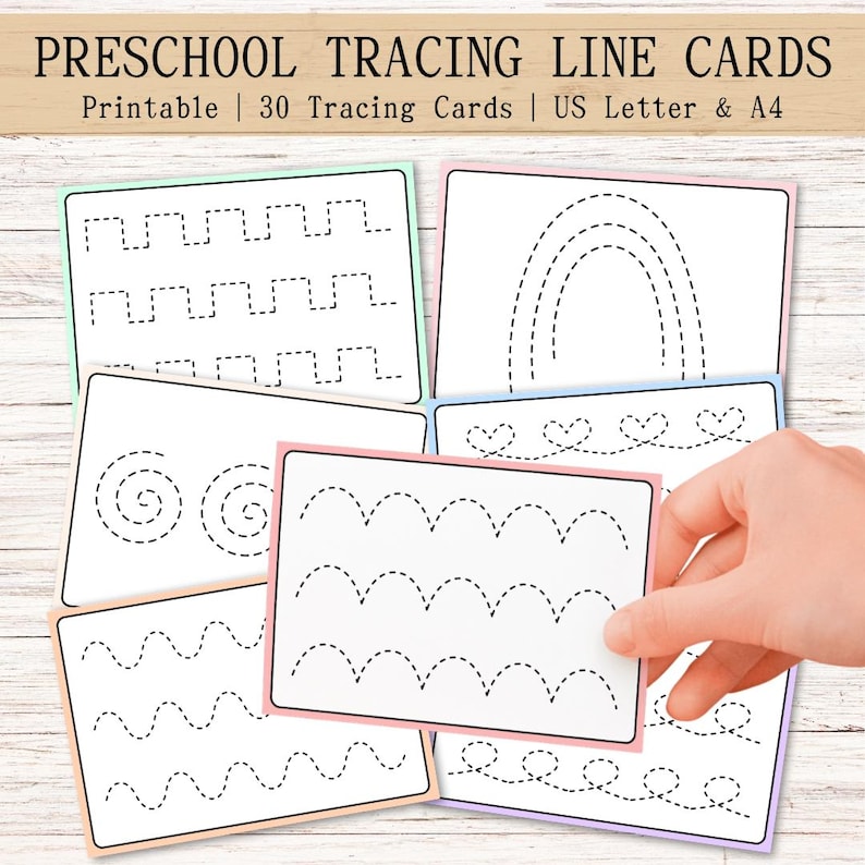 Preschool Line Tracing Cards, Kindergarten Tracing Practice, 30 ...