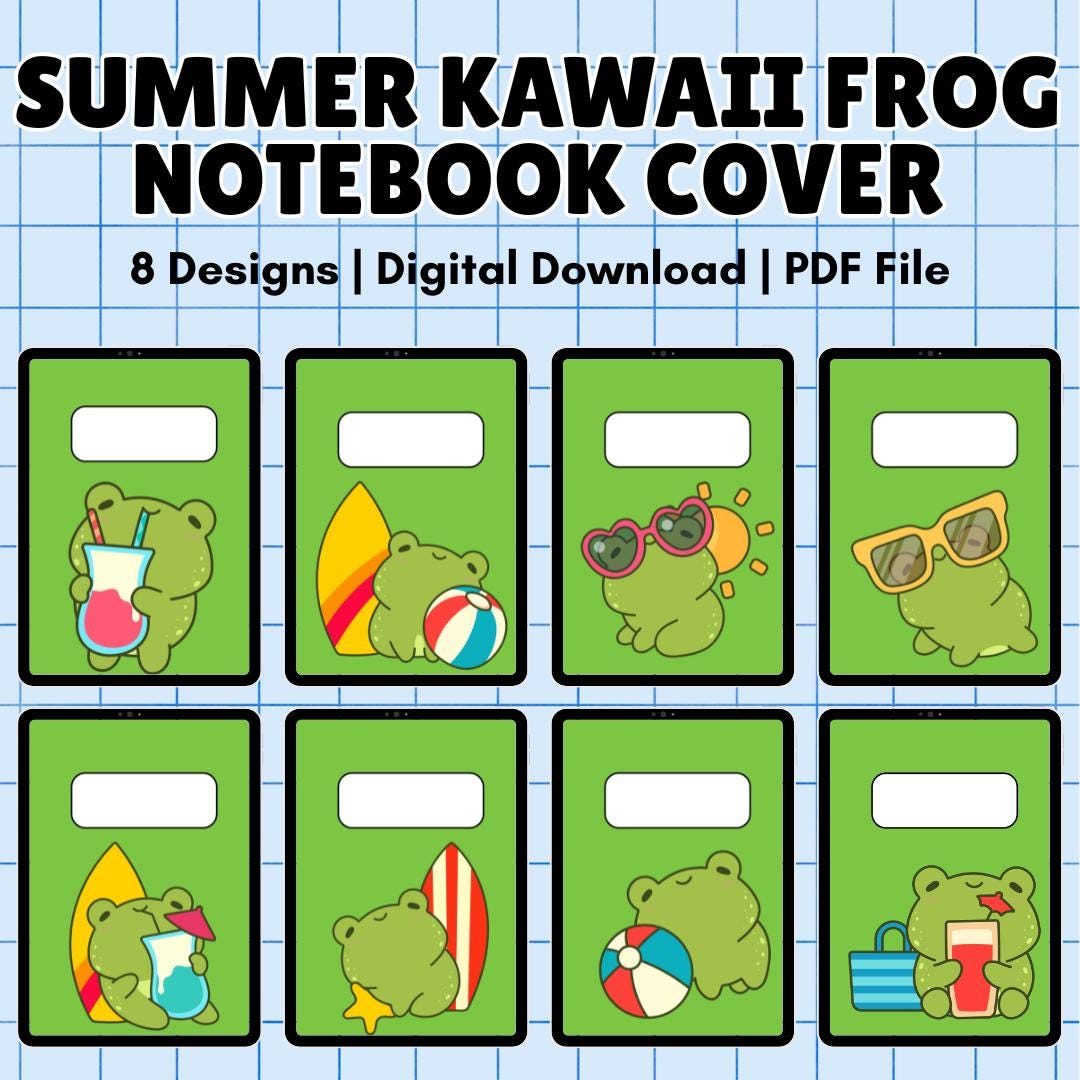 Summer Kawaii Frog Notebook Covers – 8 A4 Designs + 4 Writing Papers ...