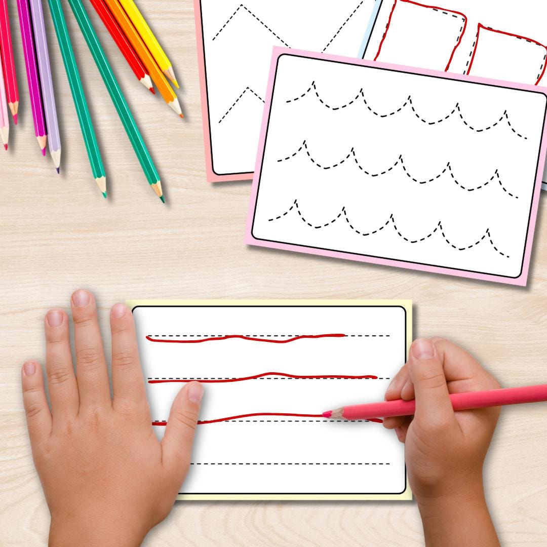 Preschool Line Tracing Cards, Kindergarten Tracing Practice, 30 ...