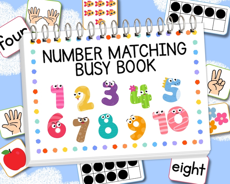 Number Matching Busy Book, Printable Matching Activity Preschool ...