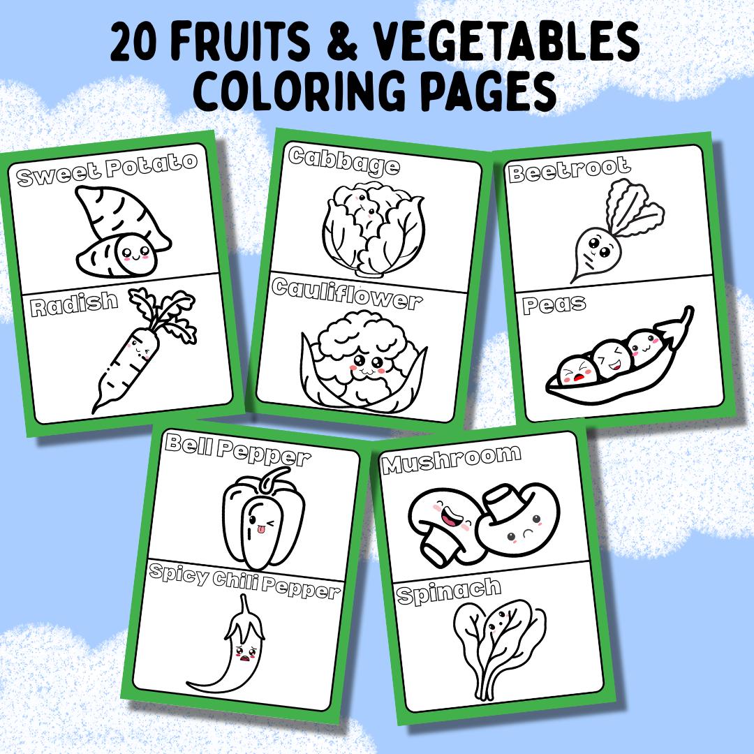 Fruits and Vegetables Coloring Book for Kids – Coloring Pages of Fruits ...