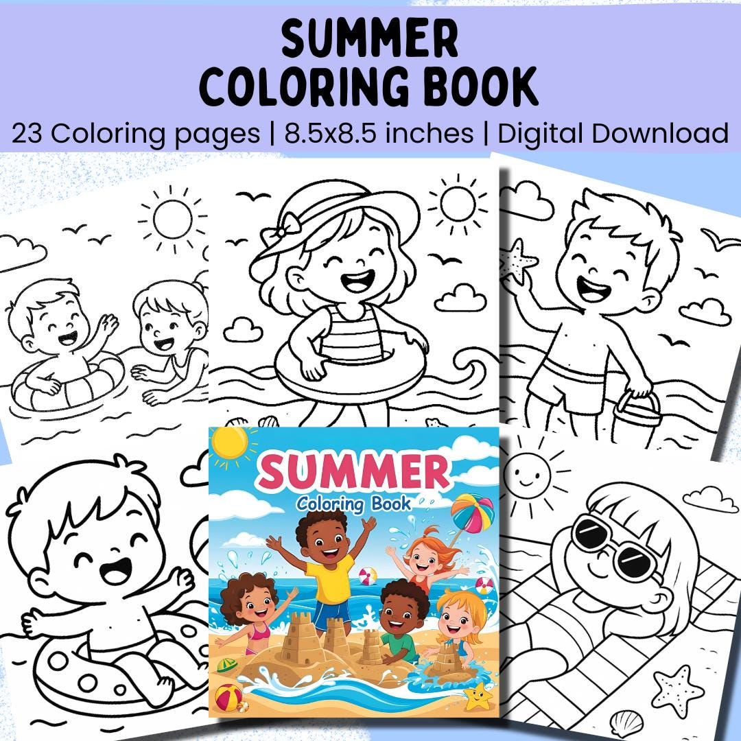 Summer Coloring Book – Printable Kids Coloring Pages of Beach Fun ...
