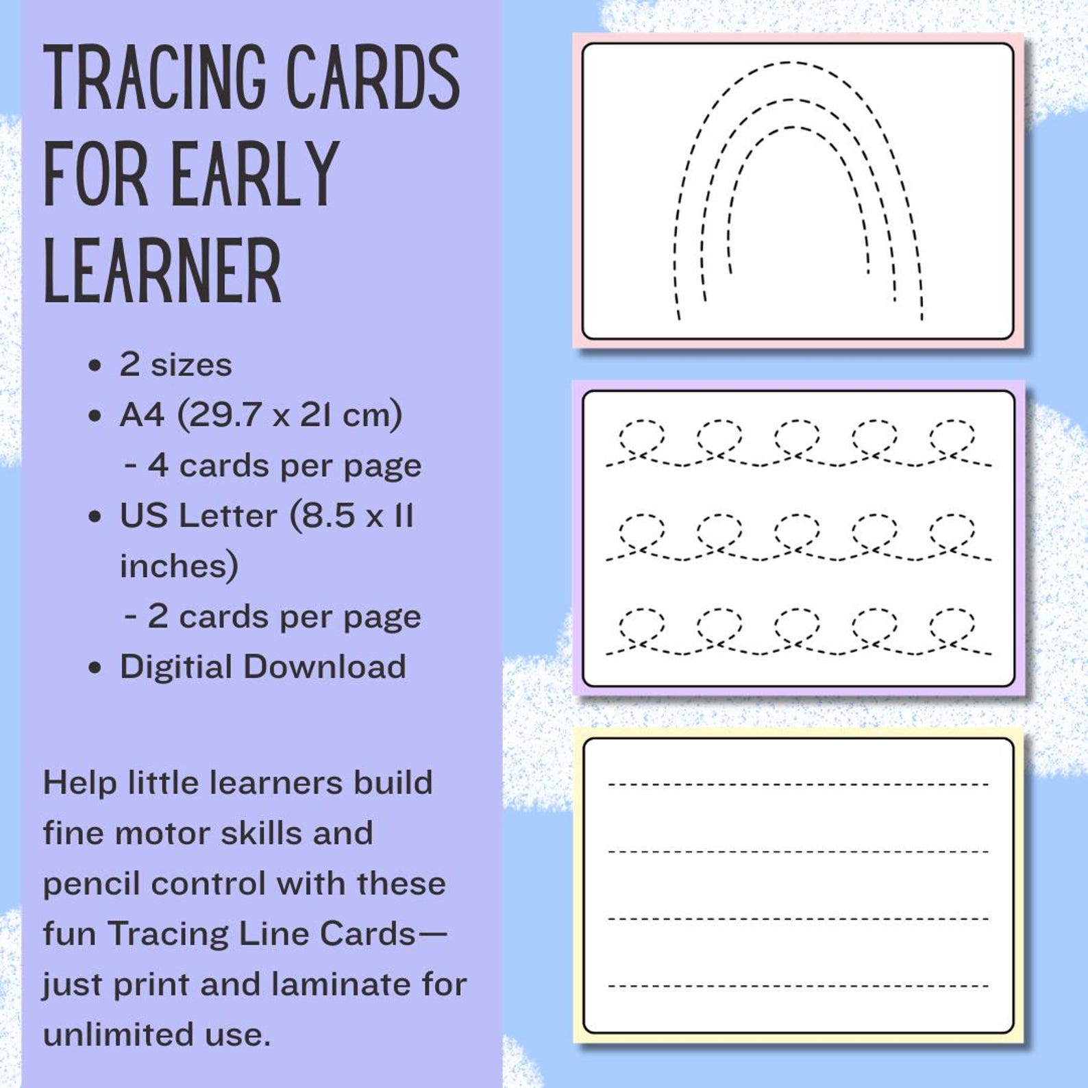 Preschool Line Tracing Cards, Kindergarten Tracing Practice, 30 ...