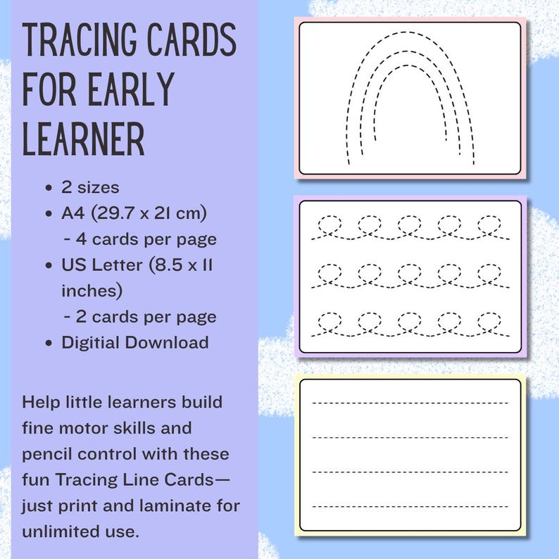 Preschool Line Tracing Cards, Kindergarten Tracing Practice, 30 ...