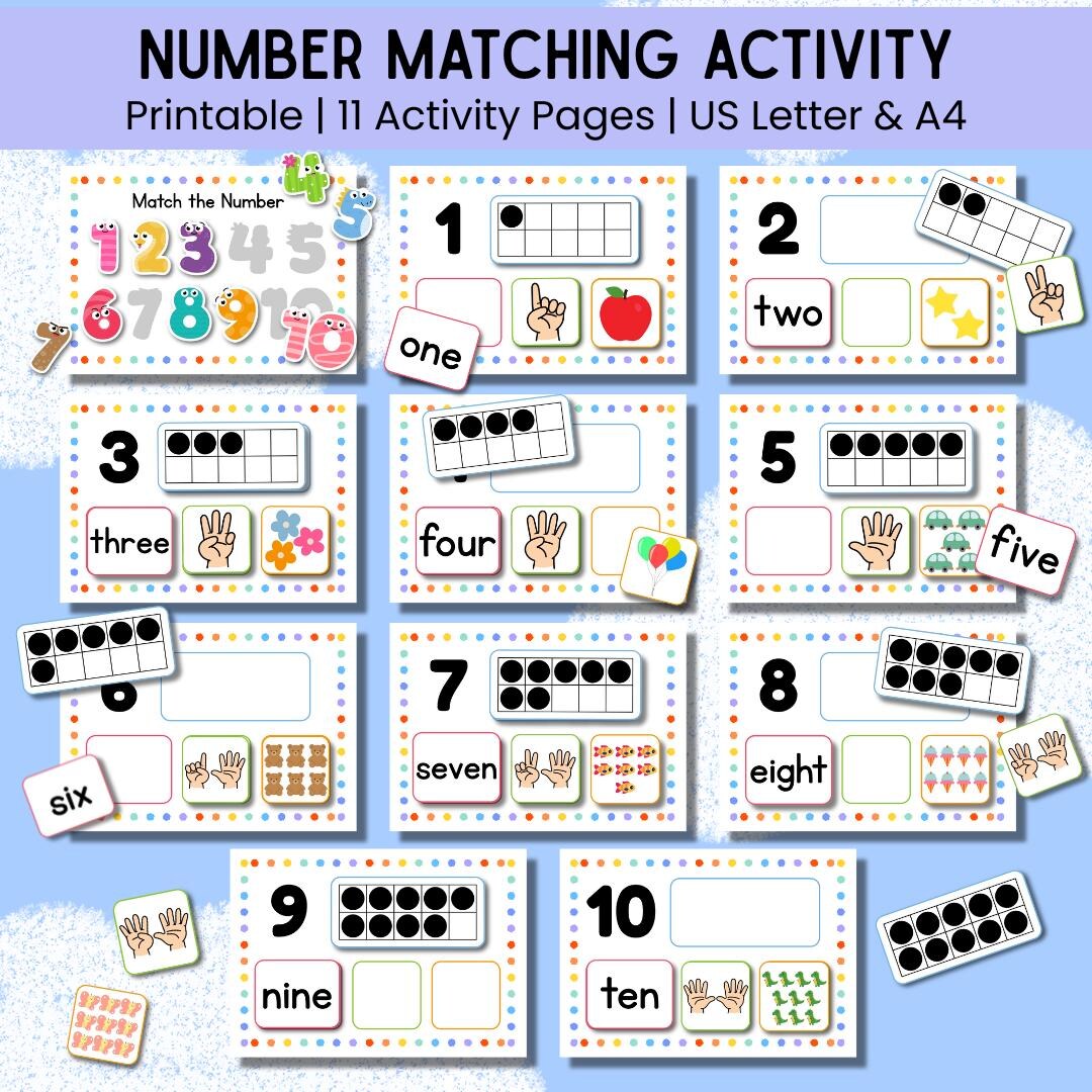 Number Matching Busy Book, Printable Matching Activity Preschool ...