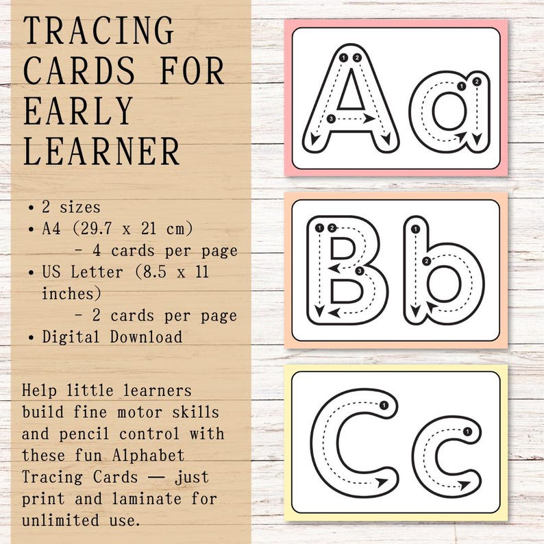 Alphabet Tracing Cards, Printable Preschool Writing Activity, Learn to ...