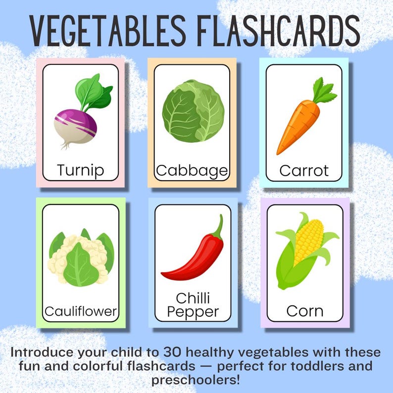 Vegetables Flashcards for Kids – Printable Learning Cards, Digital ...