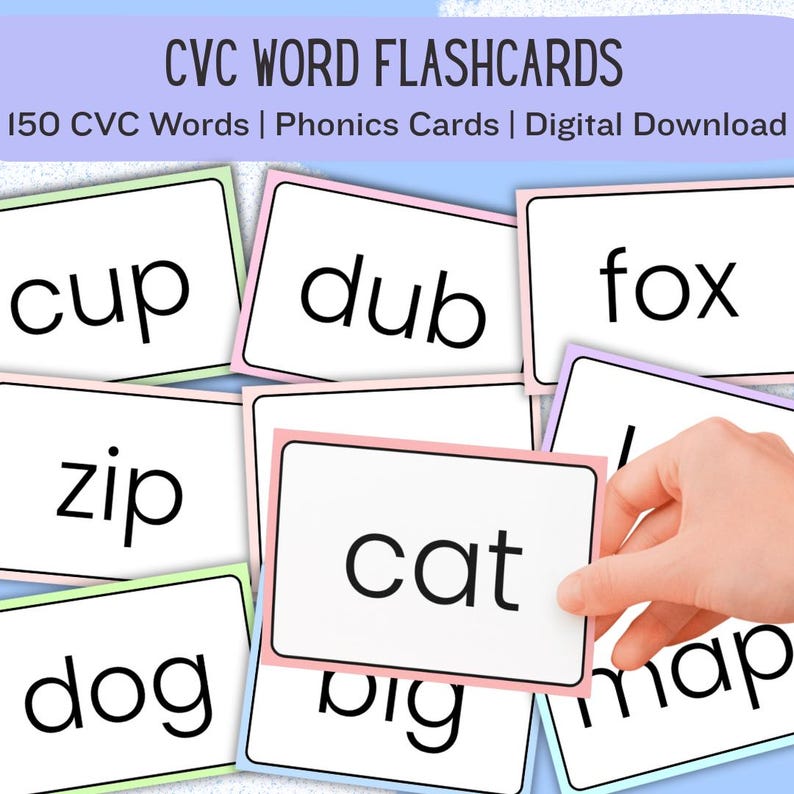 CVC Word Flashcards – Printable Phonics Learning Cards, Digital ...